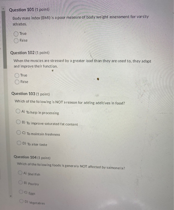 Solved Question 101 (1 point) Body mass index (BMD) is a | Chegg.com