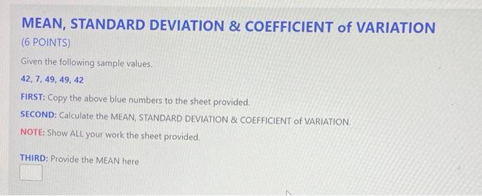 Solved Mean Standard Deviation And Coefficient Of Variation