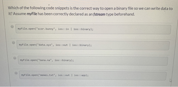 Solved Which of the following code snippets is the correct | Chegg.com