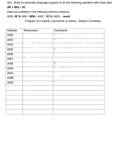 Solved Q2) Write an assembly language program to do the | Chegg.com