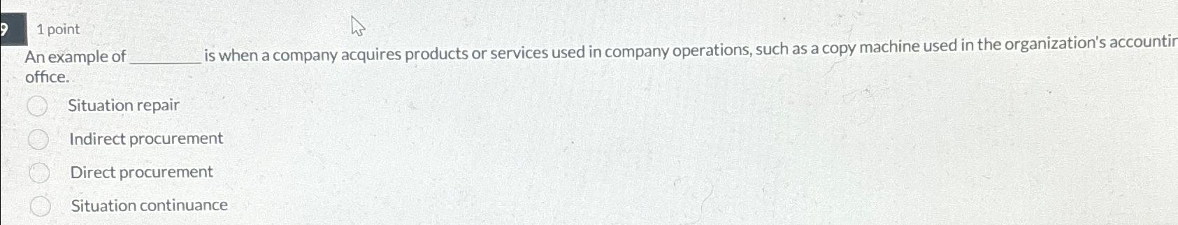 Solved 1 ﻿pointAn example of is when a company acquires | Chegg.com