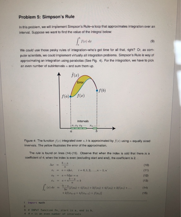 Problem 5: Simpson's Rule In this problem, we will | Chegg.com