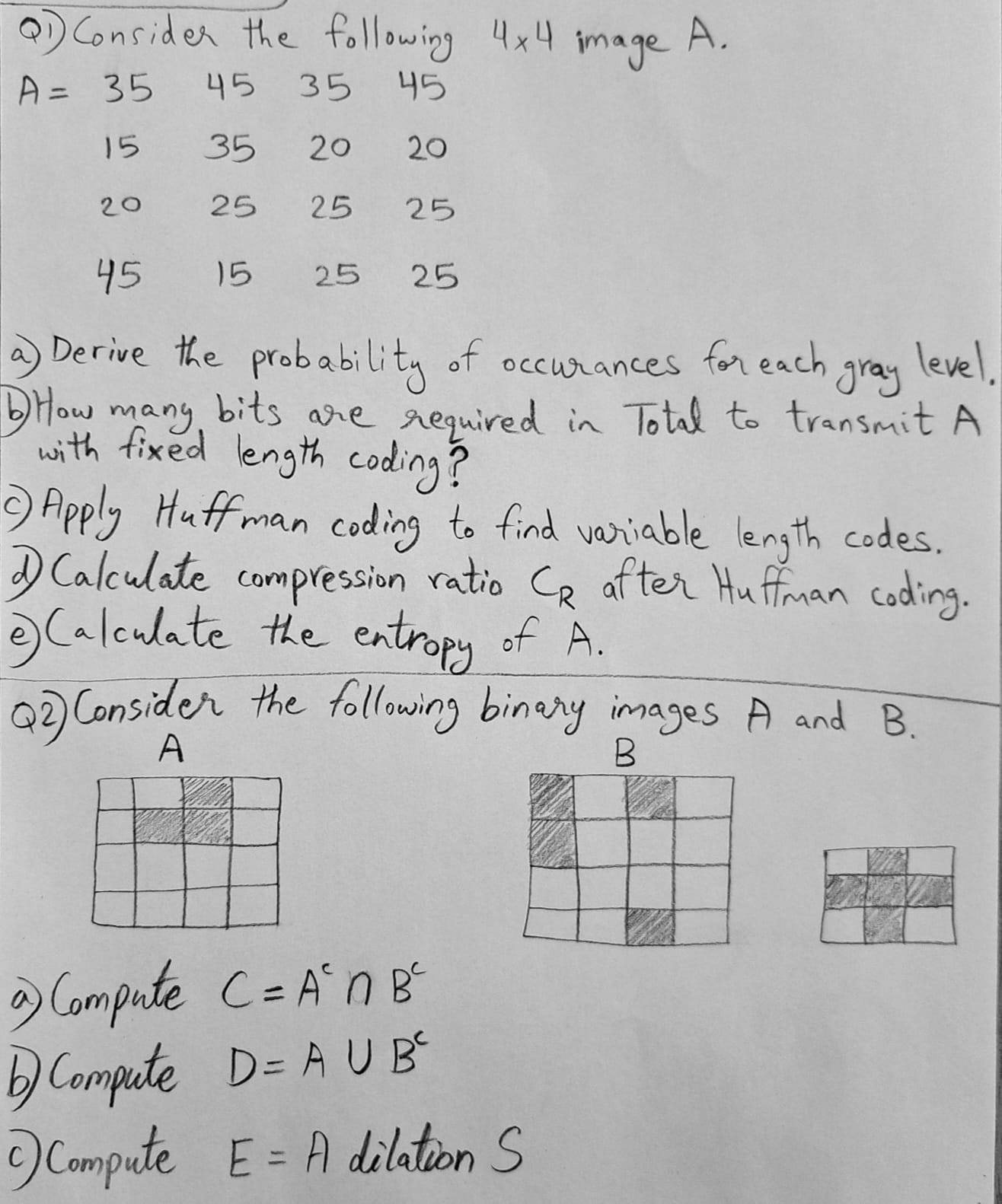 Solved Q1) ﻿Consider the following 4×4 ﻿image | Chegg.com
