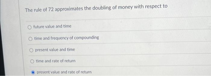 Solved The rule of 72 approximates the doubling of money | Chegg.com