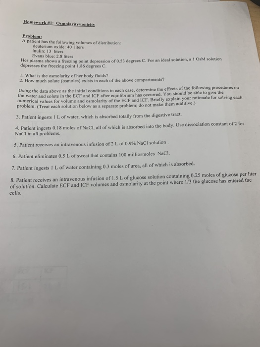 Solved Homework 1: Osmolarity/tonicity Problem: A patient | Chegg.com