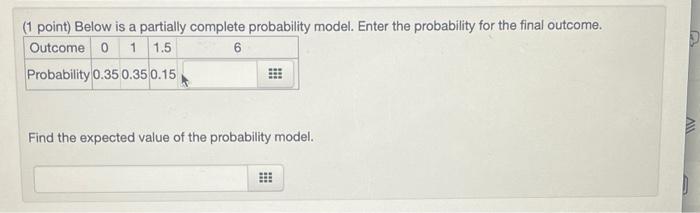 Solved (1 point) Below is a partially complete probability | Chegg.com