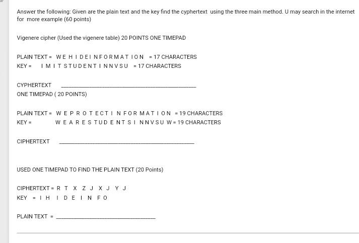 Solved Answer the following: Given are the plain text and | Chegg.com