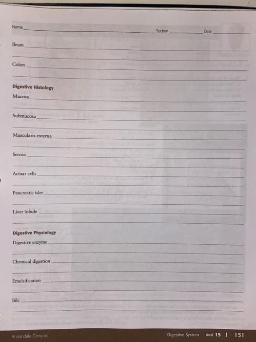 Solved Name Section Date PRE-LAB EXERCISE Complete the | Chegg.com