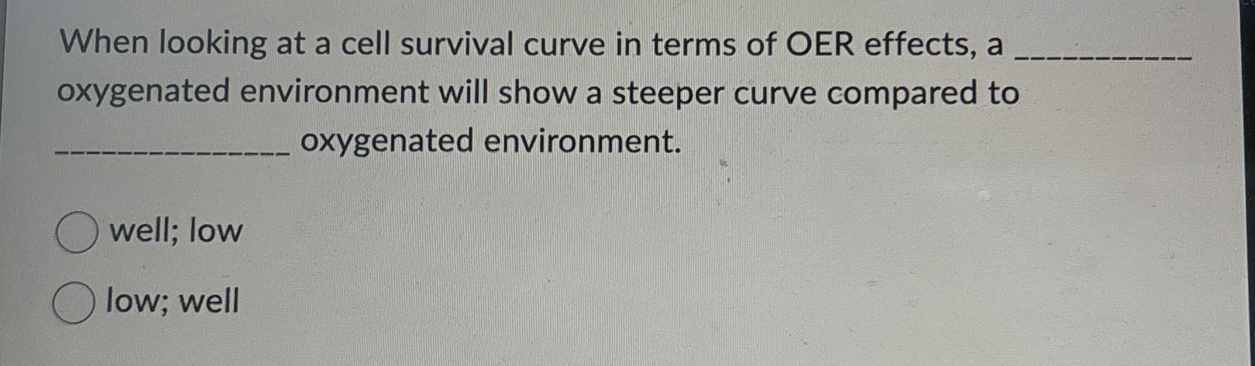 Solved When looking at a cell survival curve in terms of OER | Chegg.com