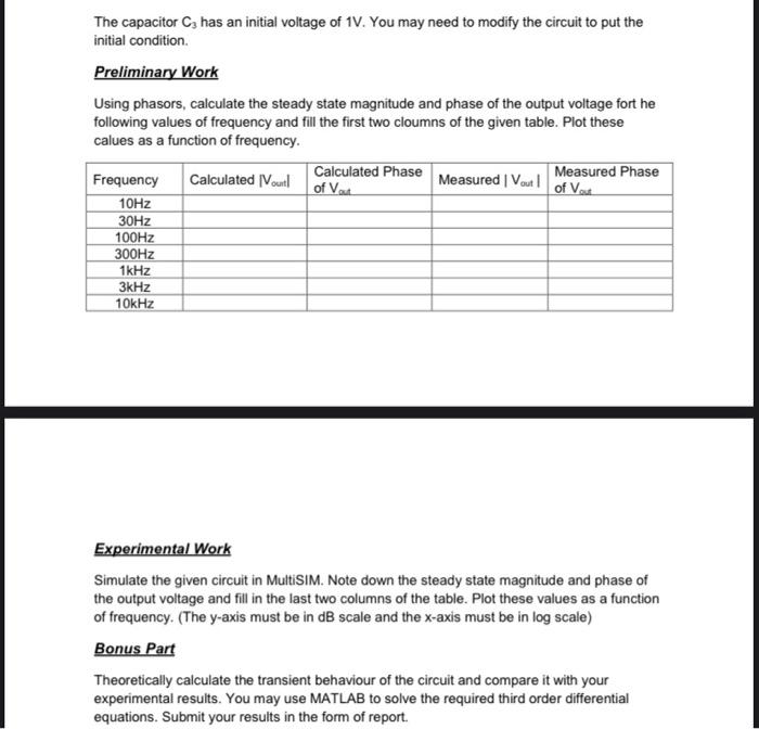 Solved In this experiment a third order circuit, shown in | Chegg.com