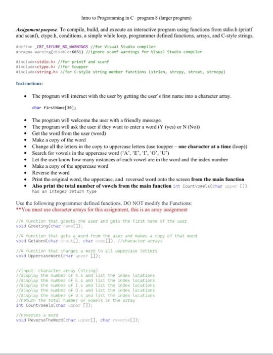 Solved Intro to Programming in C-program 8 (larger program) | Chegg.com
