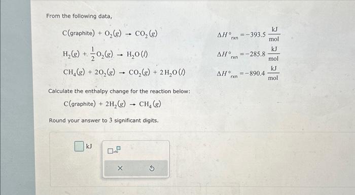 Solved From the following data, C( graphite )+O2( g)→CO2( | Chegg.com
