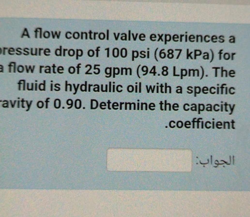 Solved A flow control valve experiences a pressure drop of | Chegg.com