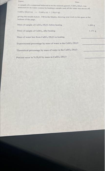 Solved Nuther thate: bottont of the page Mass of sattiple of | Chegg.com