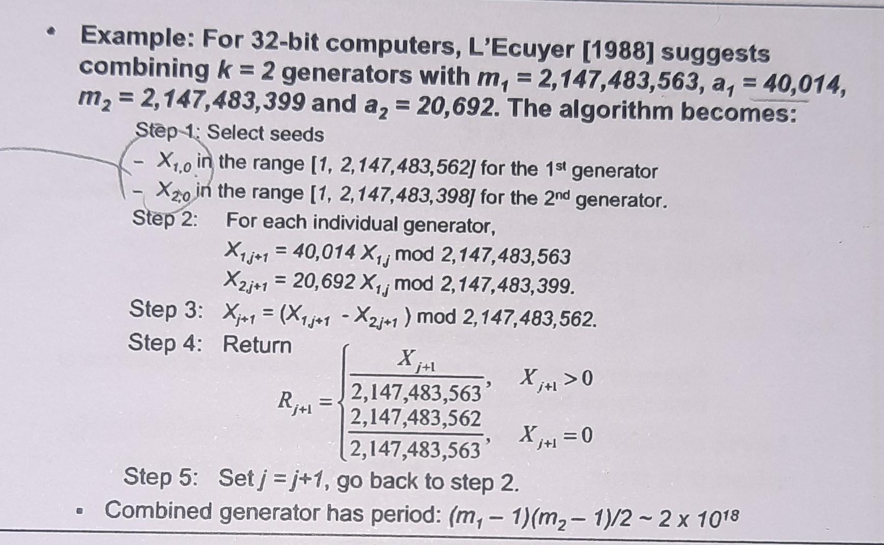 Solved Example: For 32-bit computers, L'Ecuyer [1988] | Chegg.com