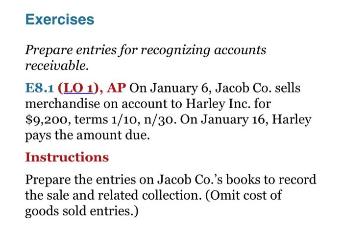 Solved Exercises Prepare entries for recognizing accounts | Chegg.com Solved Exercises Prepare entries for recognizing accounts | Chegg.com