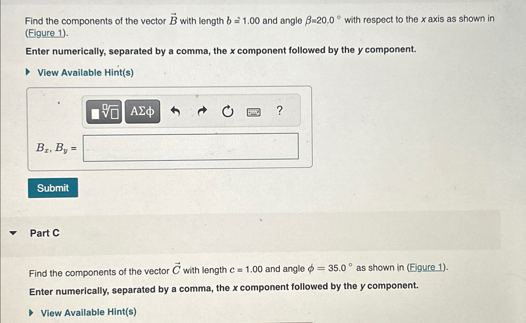 Solved Find the components of the vector vec(B) ﻿with length | Chegg.com