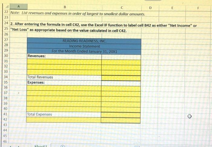 Solved Preparing an Income Statement using Excel's IF, SUM | Chegg.com