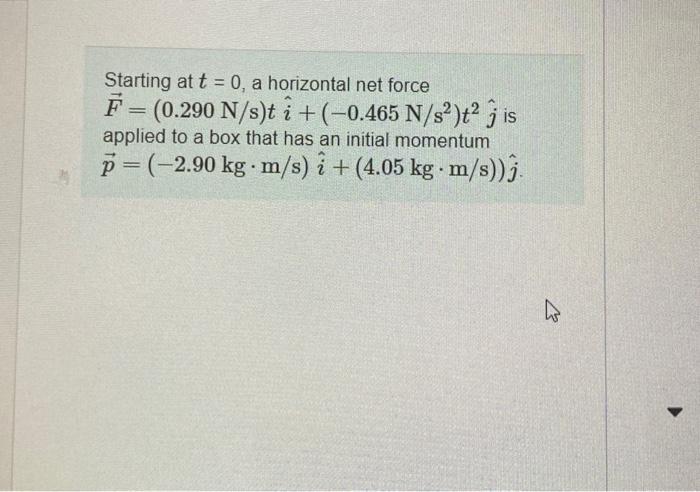 Solved Starting at t=0, a horizontal net force F=(0.290 | Chegg.com