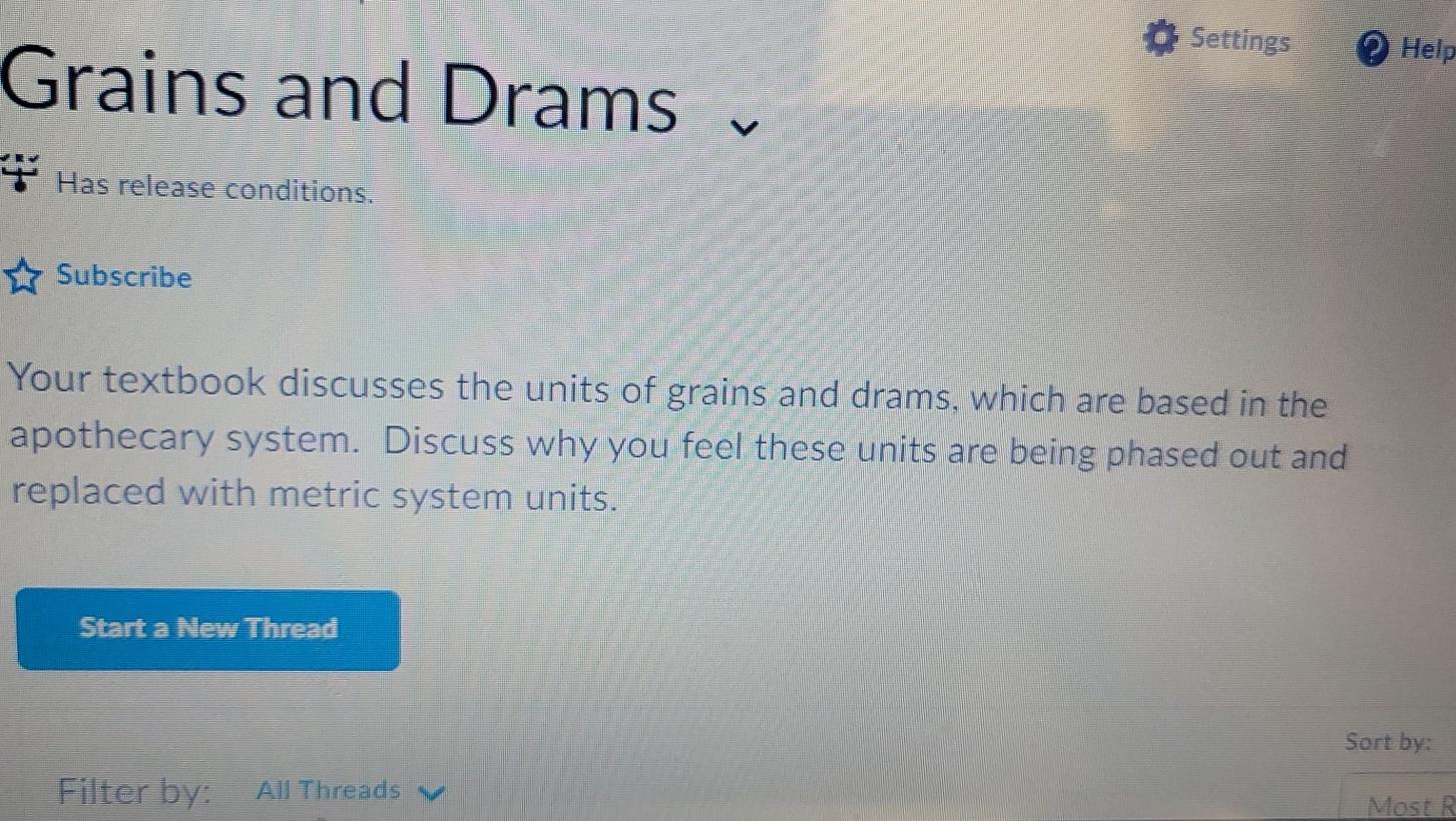 Solved Settings Help Grains and Drams V * Has release | Chegg.com