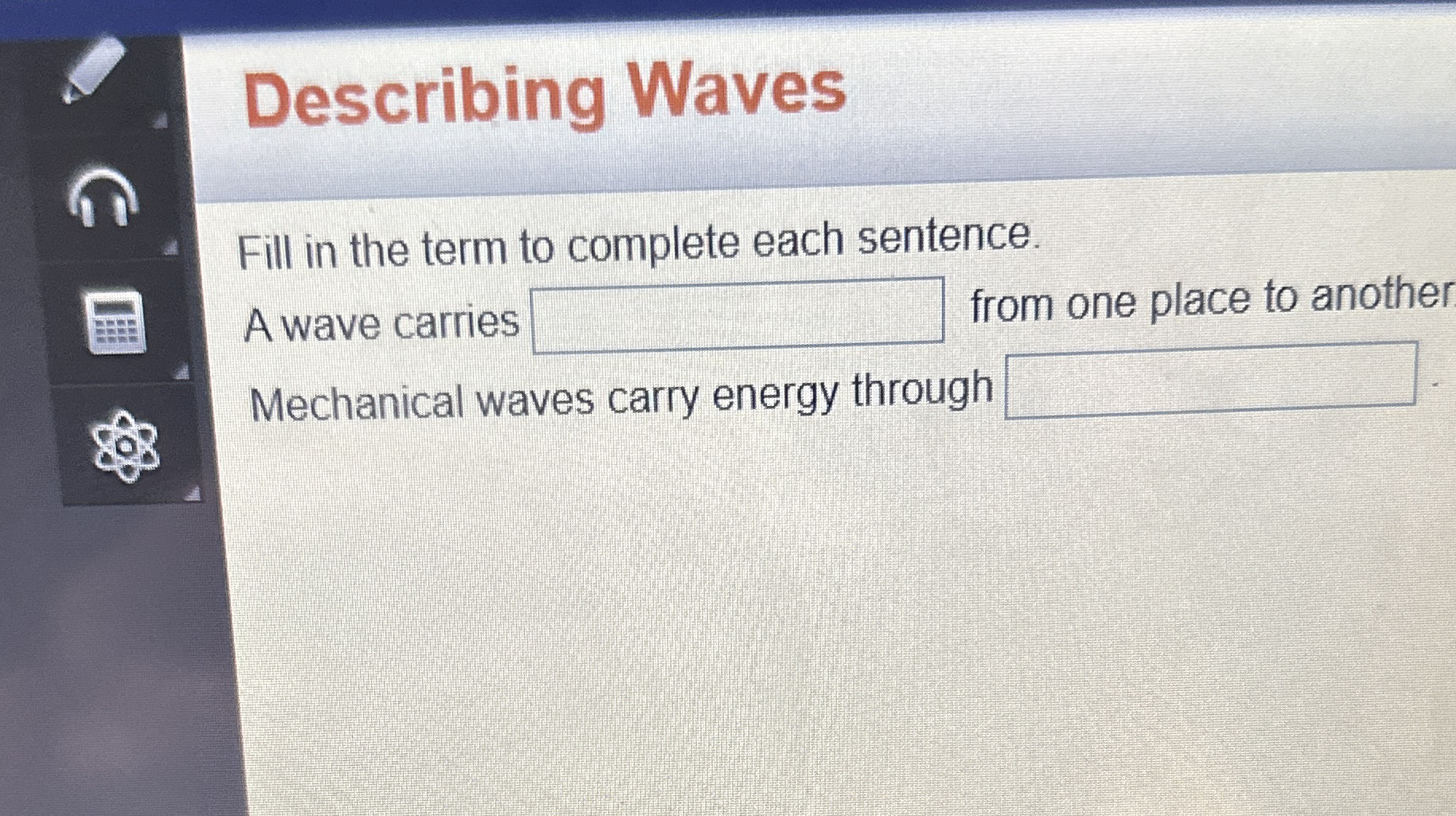 Solved Describing WavesFill in the term to complete each | Chegg.com