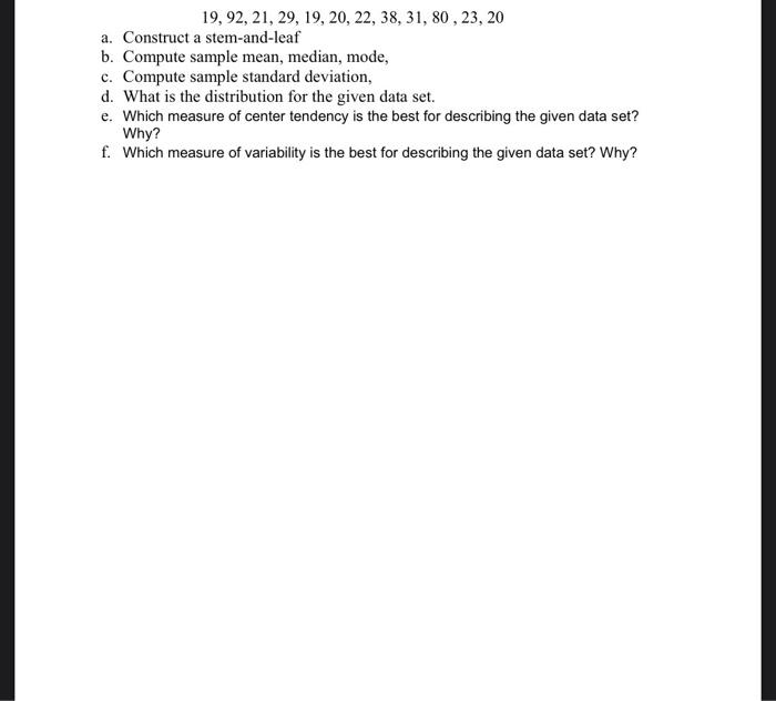 Solved 19,92,21,29,19,20,22,38,31,80,23,20 a. Construct a | Chegg.com