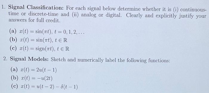 Solved 1. Signal Classification: For each signal below | Chegg.com