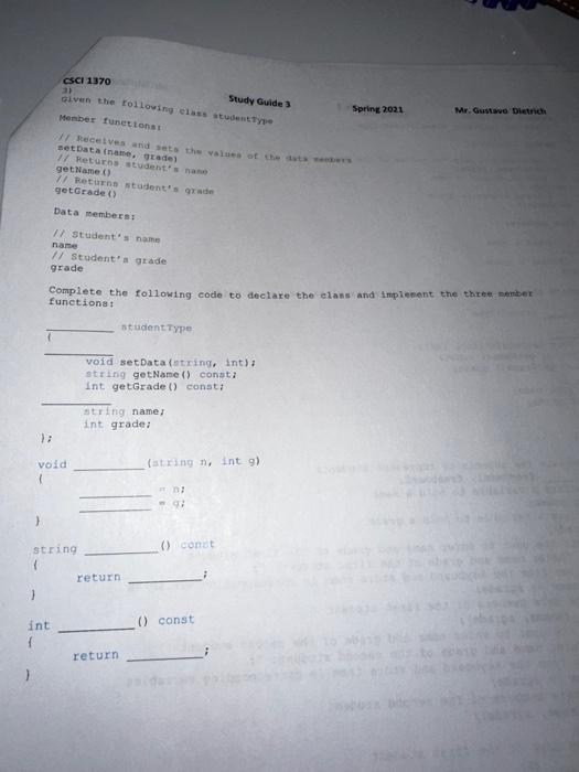 Solved } } } }; CSCI 1370 Study Guide 3 3) Given the | Chegg.com