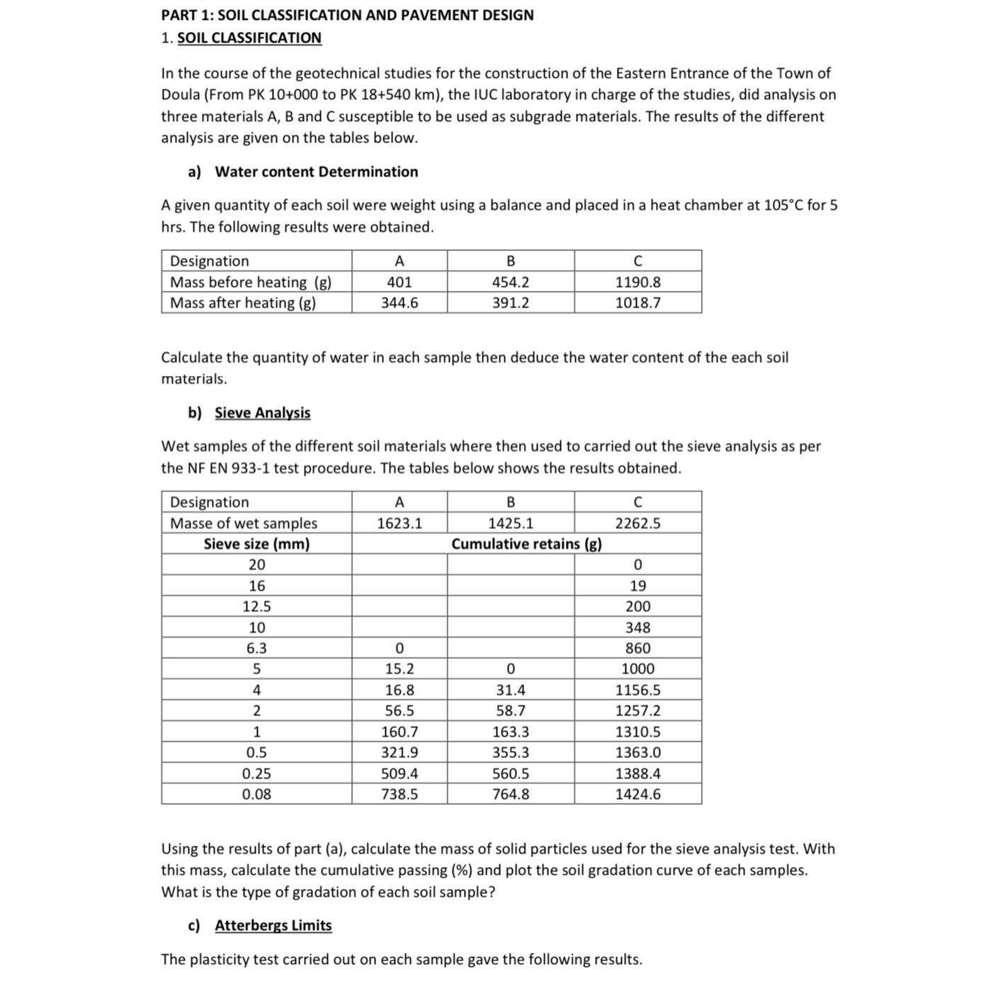 PART 1: SOIL CLASSIFICATION AND PAVEMENT DESIGNSOIL | Chegg.com