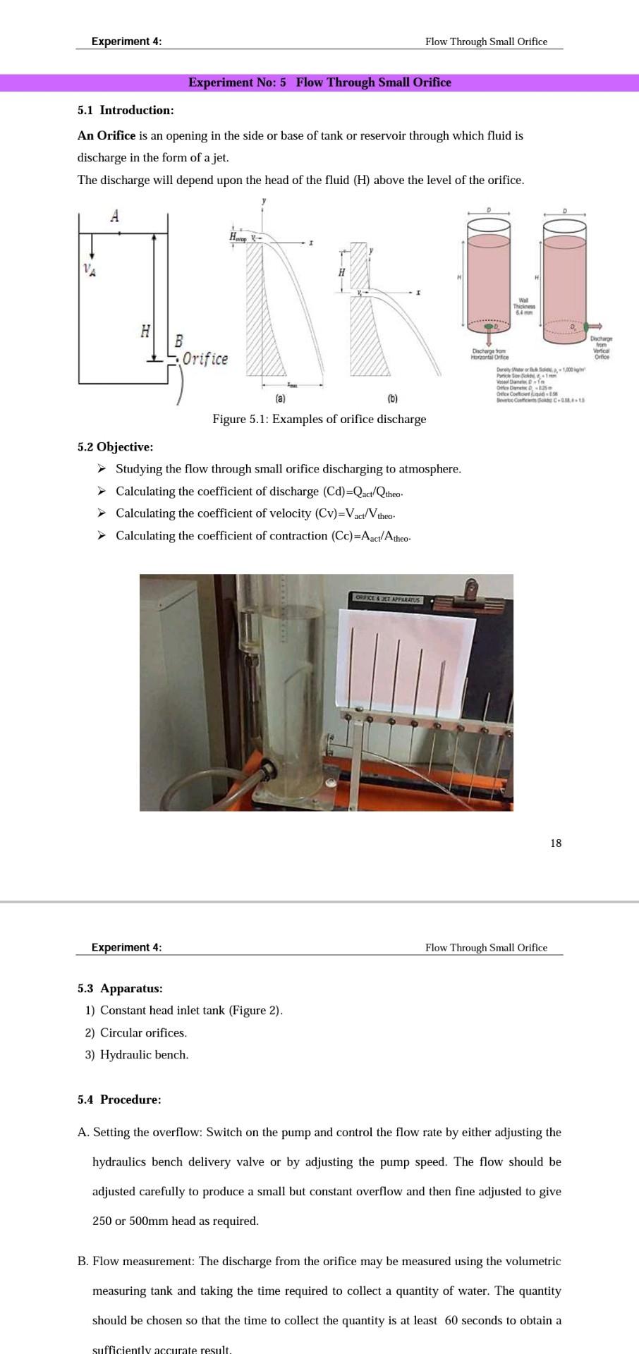 Solved Experiment 4: Flow Throws Small Orifice هنا مسلمة | Chegg.com