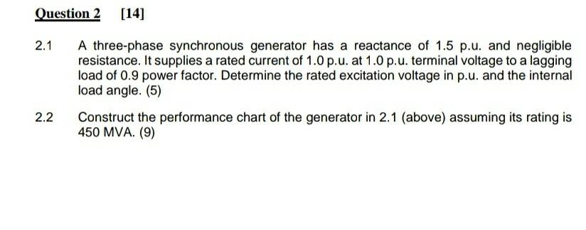 Solved 2.1 A three-phase synchronous generator has a | Chegg.com