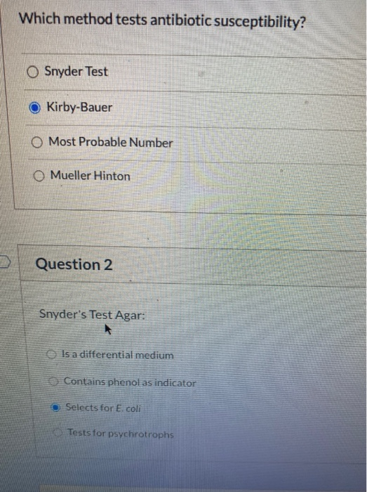 Solved Which method tests antibiotic susceptibility? O | Chegg.com