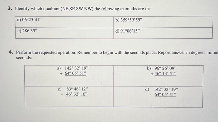 Solved 3. Identify which quadrant (NE,SE,SW,NW) the | Chegg.com