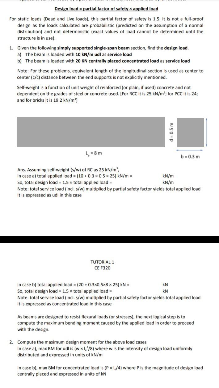 Solved Design load = partial factor of safety x applied load | Chegg.com