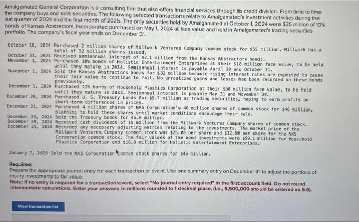 Solved Amalgamated General Corporation is a consulting firm | Chegg.com