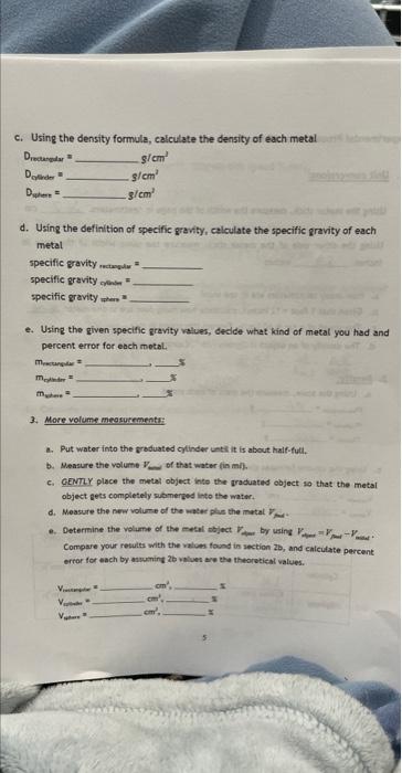 Solved c. Using the density formula, calculate the density | Chegg.com