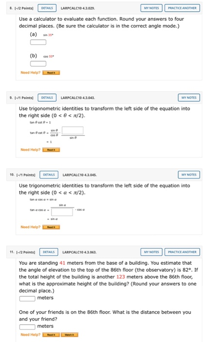 Solved CALCIUDA Match each trigonometric function with its | Chegg.com