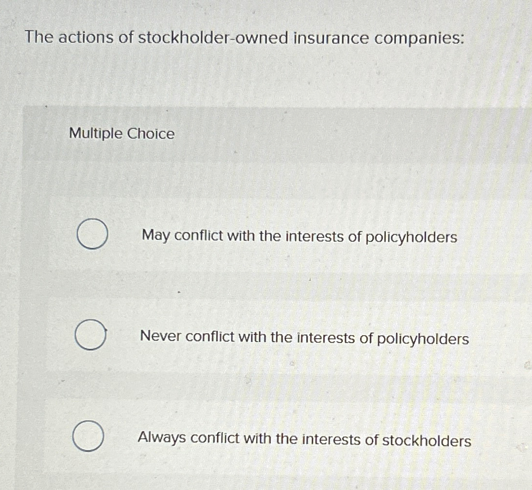 Solved The actions of stockholder-owned insurance | Chegg.com