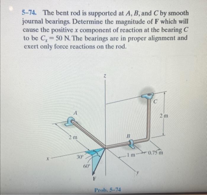 Solved 5-74. The bent rod is supported at A,B, and C by | Chegg.com