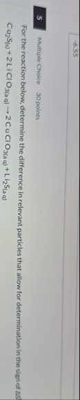 Solved -6.555Multiple Choice 30 ﻿pointsFor the reaction | Chegg.com