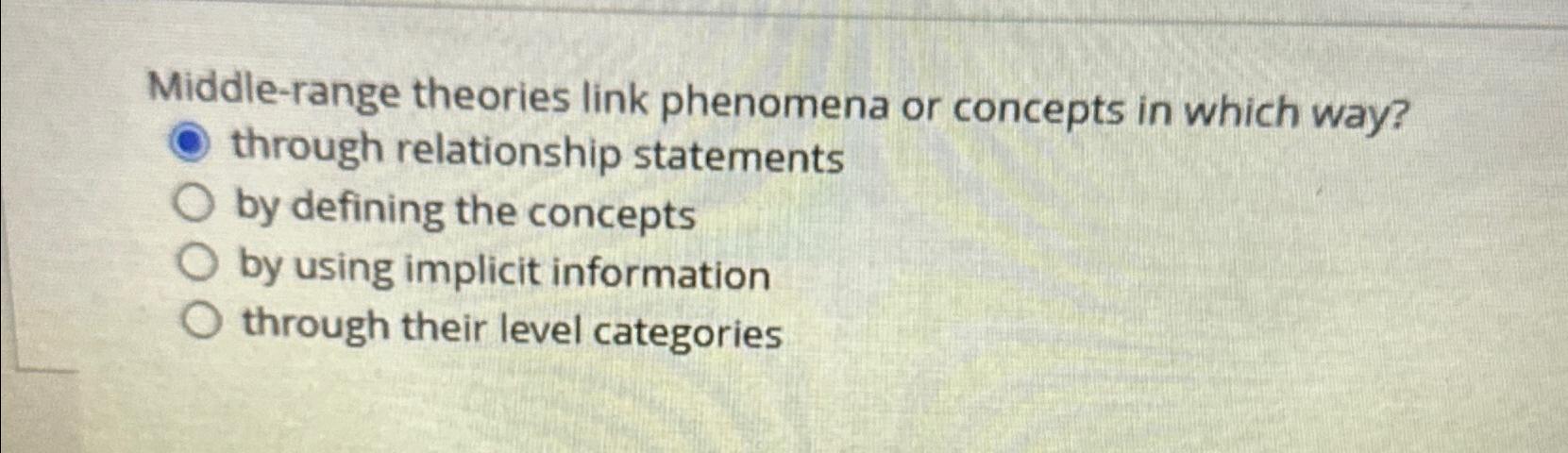 Solved Middle-range theories link phenomena or concepts in | Chegg.com