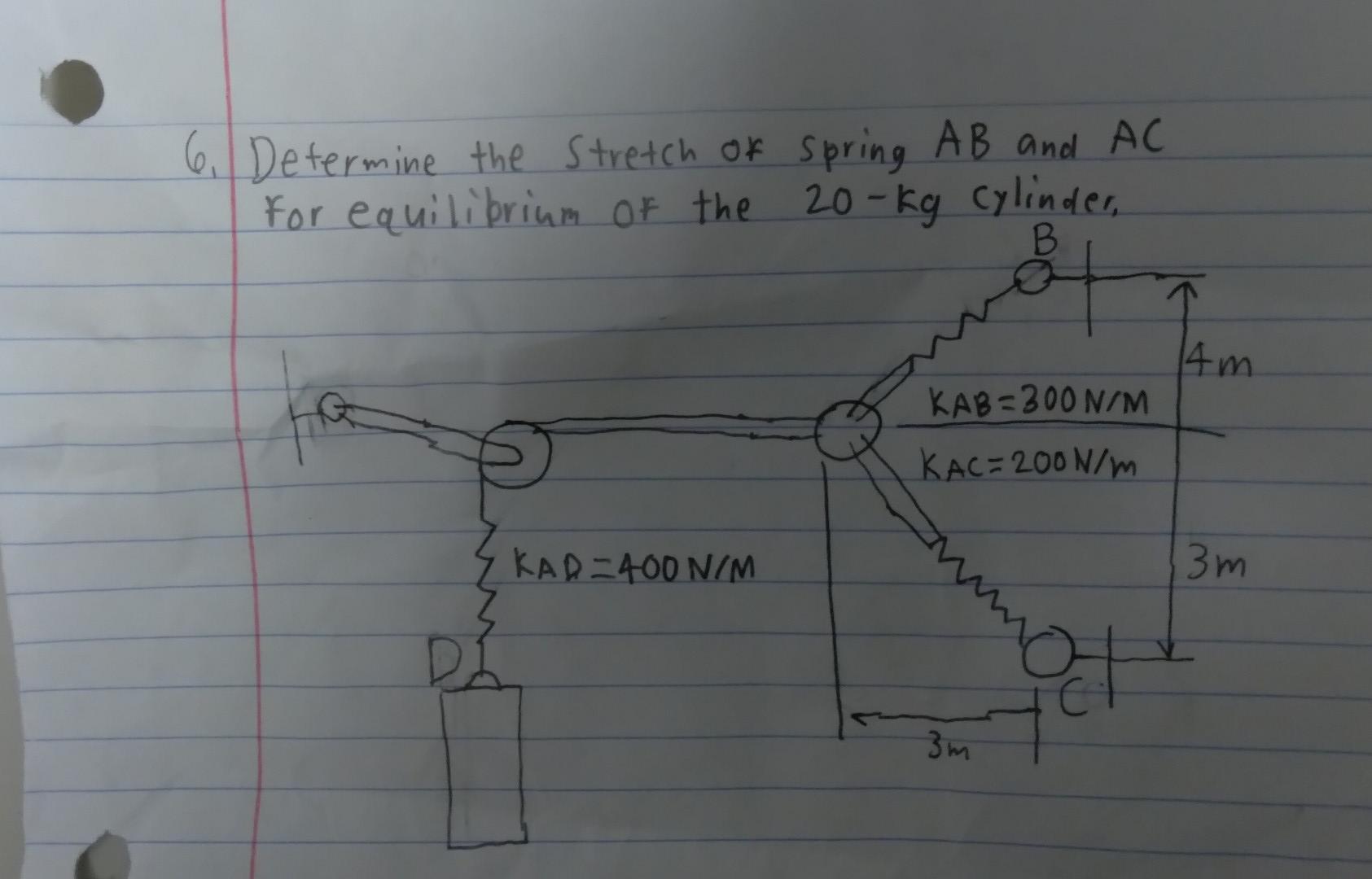 Solved 6. Determine the stretch of spring AB and AC for | Chegg.com