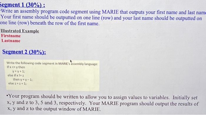 Solved Segment 1 (30%): -Write an assembly program code | Chegg.com