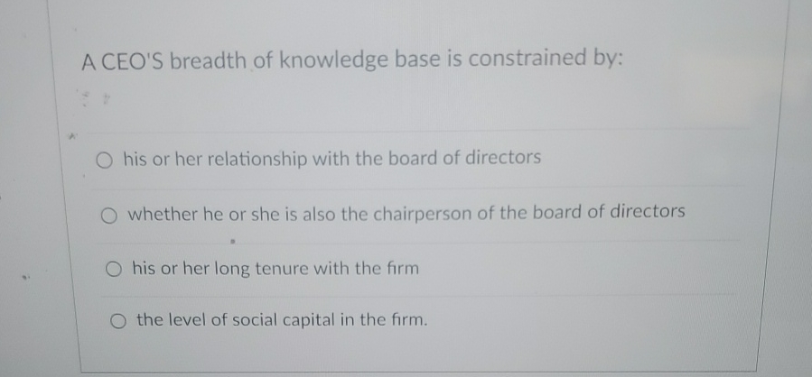 Solved A CEO'S breadth of knowledge base is constrained | Chegg.com