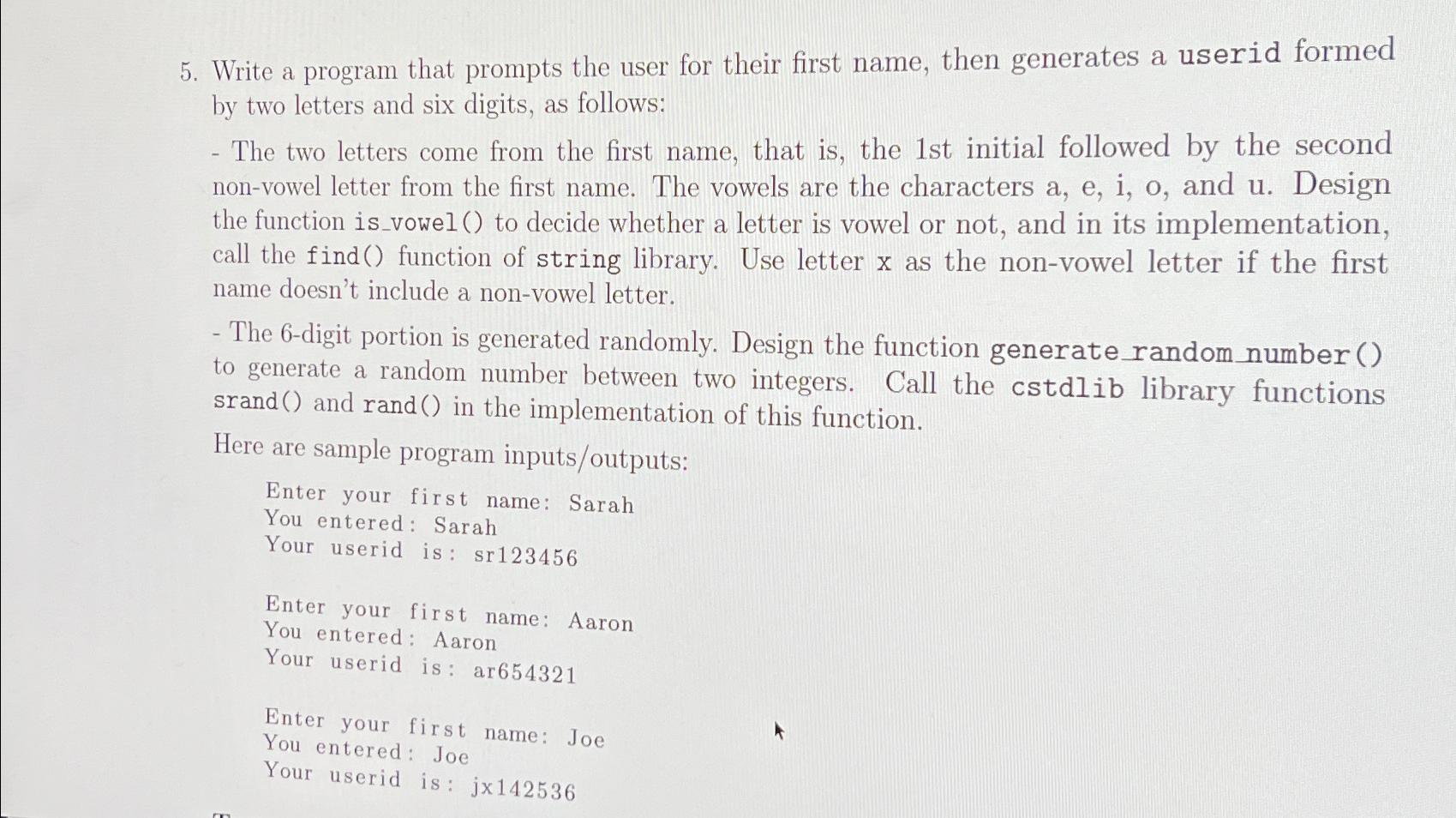 Solved Write a program that prompts the user for their first | Chegg.com