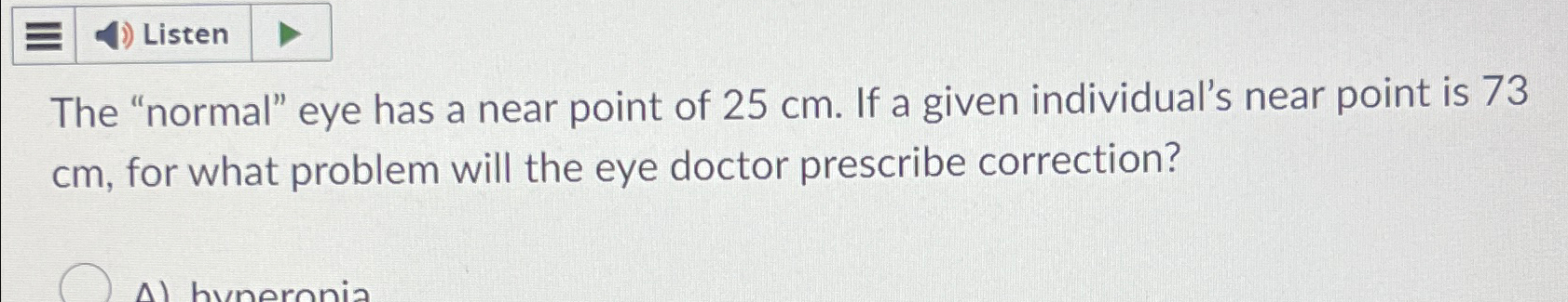 Solved The "normal" eye has a near point of 25cm. ﻿If a | Chegg.com