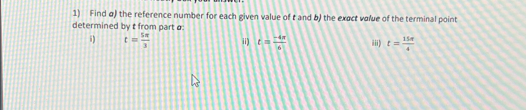 Solved Find a ) ﻿the reference number for each given value | Chegg.com