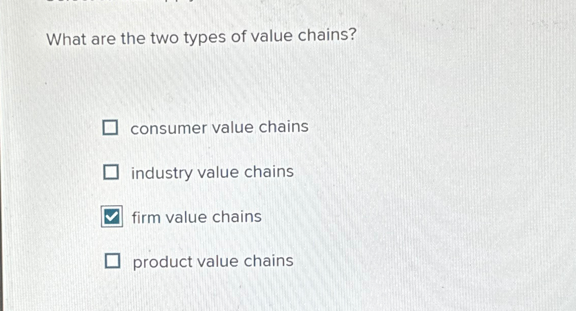 Solved What are the two types of value chains?consumer value | Chegg.com