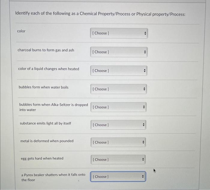 Solved Identify each of the following as a Chemical | Chegg.com