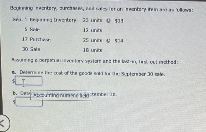 Solved Beginning inventory, purchases, and sales for an | Chegg.com
